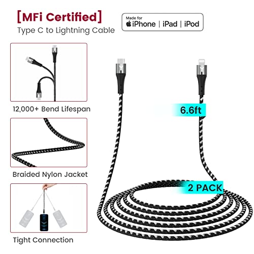 iPhone 13 14 12 Fast Charger Kit, VELOGK 20W USB C PD Wall/Car Charger Adapter for iPhone 14/13/12/Pro/Max/Mini/11/Xs Max/XR/X, iPad Pro/Air, with 2X【Apple MFi Certified】iPhone Lightning Cables(6.6ft)