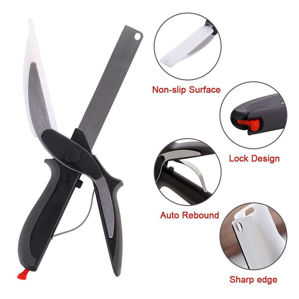 Topmat Kitchen 2-in-1 Stainless Steel Food Scissors,Kitchen Scissors with Cutting Board,Kitchen Scissor Food Chopper Scissor