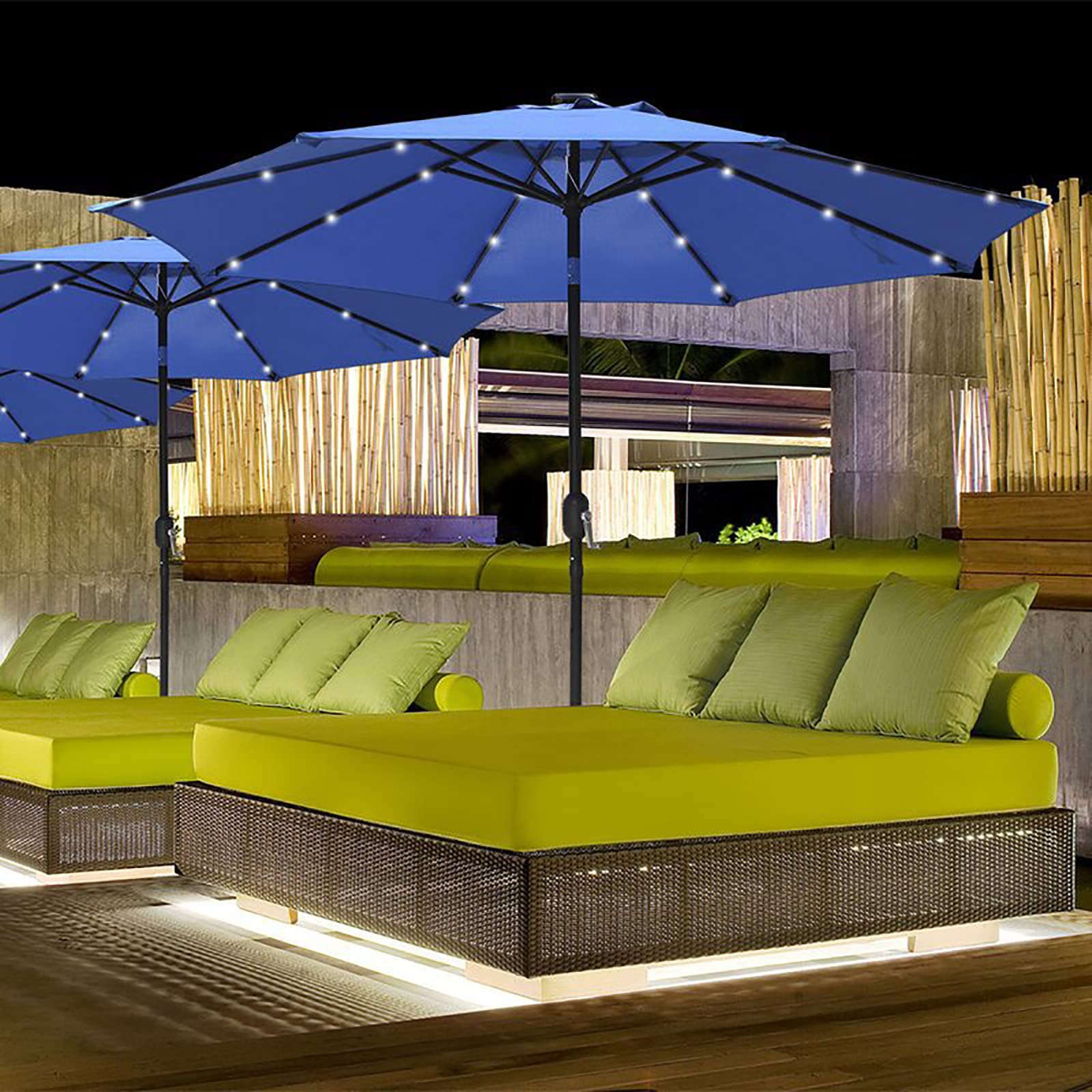 YUDIZWS Patio Umbrella for Outdoor Market Table-8 Ribs 9Ft Double-Sided Sun Umbrella Garden Parasol Patio Sun Shade Outdoor with LED Solar Light