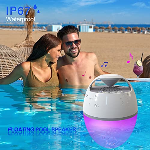 Blufree Pool Speaker with Lights,Bluetooth Portable Speaker IP67 Waterproof Hot Tub Speaker,Louder Volume,Rich Bass, Mic, 82ft Wireless Range Floating Speaker for Outdoor Pool Sports Home Party Shower