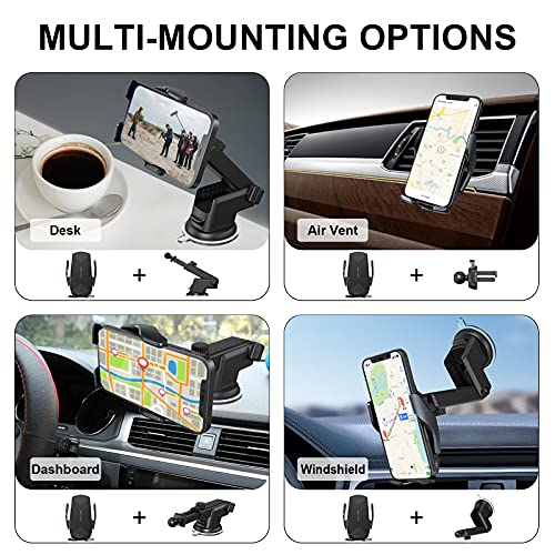 Wireless Car Charger Mount, 15W Qi Fast Charging Auto-Clamping Cell Phone Car Holder Air Vent Windshield Dashboard Long Arm Suction Cup Car Phone Mount for iPhone13 /12/11 Samsung S20/S10/S9/S8 LG