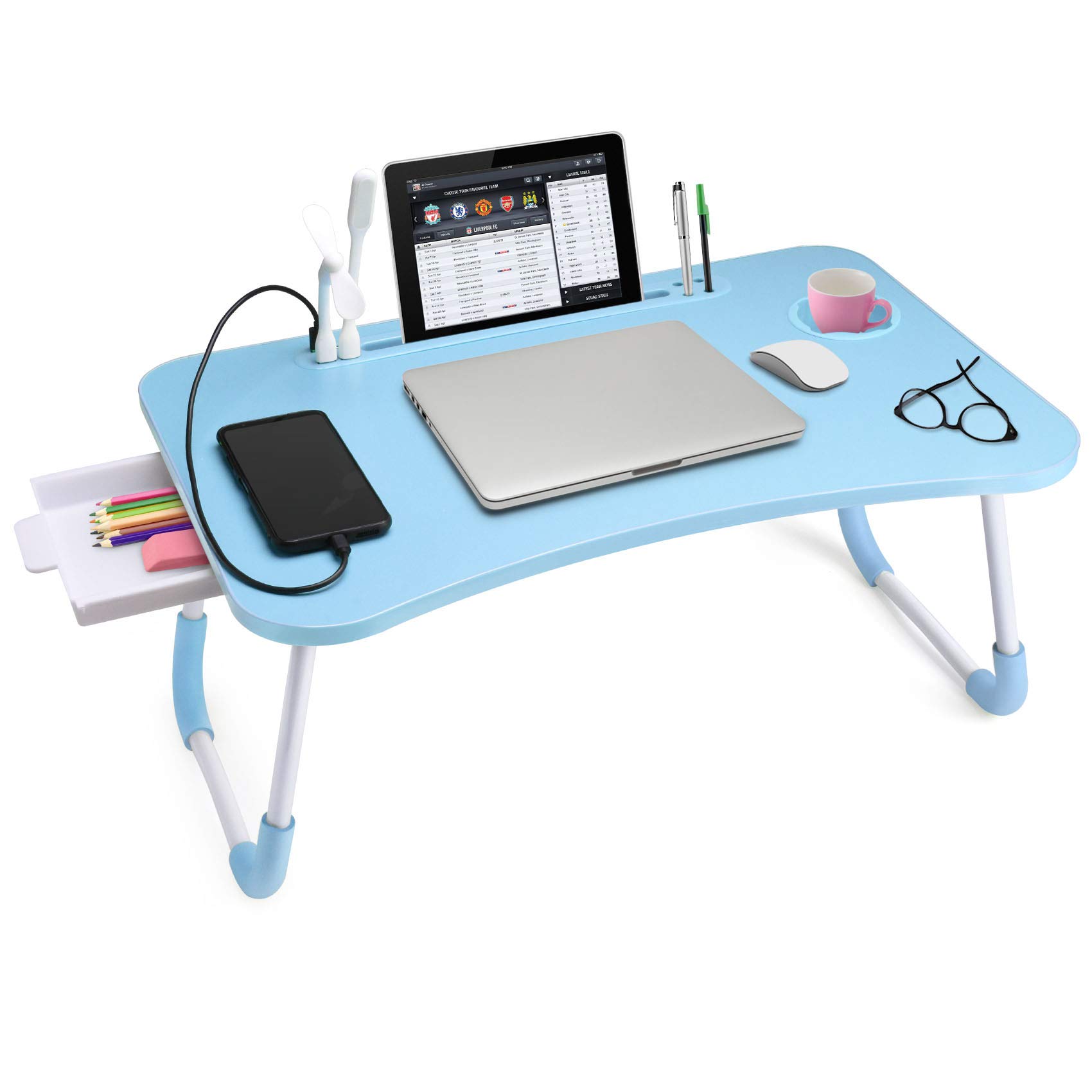Slendor Laptop Desk Laptop Bed Stand Foldable Laptop Table Folding Breakfast Tray Portable Lap Standing Desk Reading and Writing Holder with Drawer
