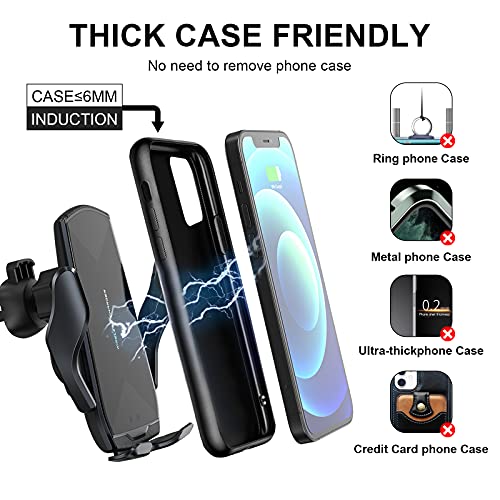 Wireless Car Charger Mount, 15W Qi Fast Charging Auto-Clamping Cell Phone Car Holder Air Vent Windshield Dashboard Long Arm Suction Cup Car Phone Mount for iPhone13 /12/11 Samsung S20/S10/S9/S8 LG