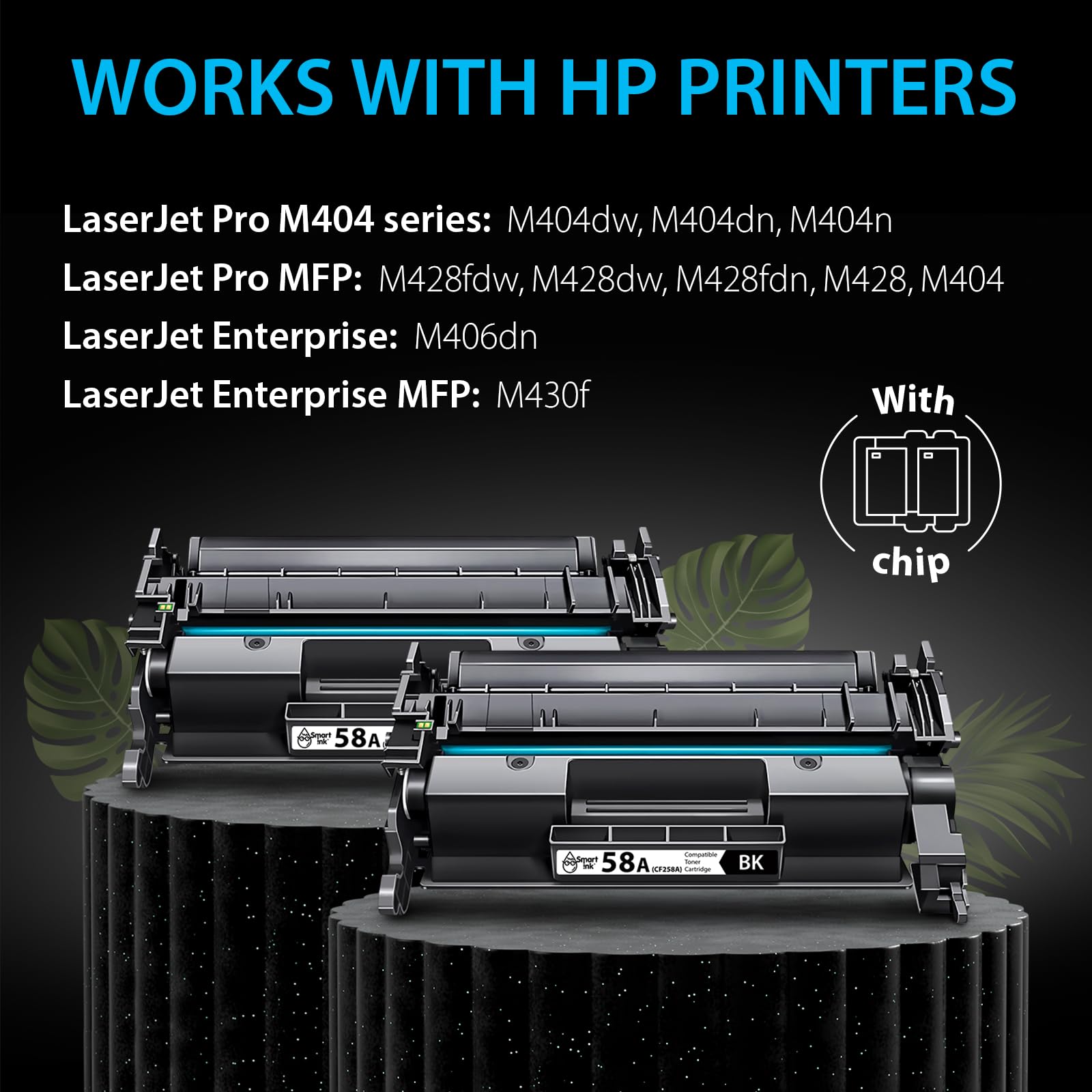 Smart Ink Compatible Toner Cartridge Replacement (with CHIP) for HP 58A CF258A 58X CF258X 58 (2 Black Pack) to use with HP Laserjet Pro M404n M404dn M404dw MFP M428fdw M428fdn M428dw Printers
