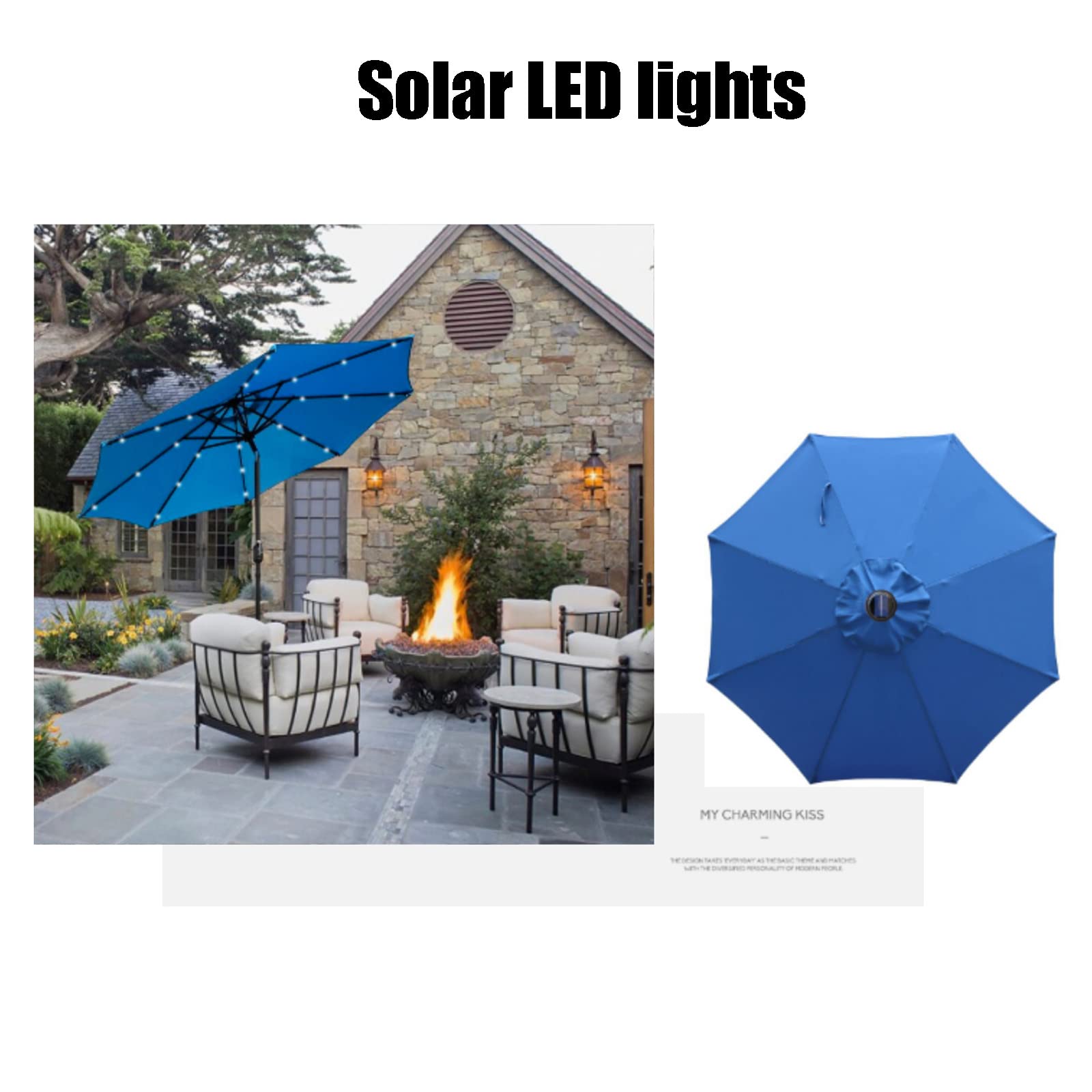 YUDIZWS Patio Umbrella for Outdoor Market Table-8 Ribs 9Ft Double-Sided Sun Umbrella Garden Parasol Patio Sun Shade Outdoor with LED Solar Light