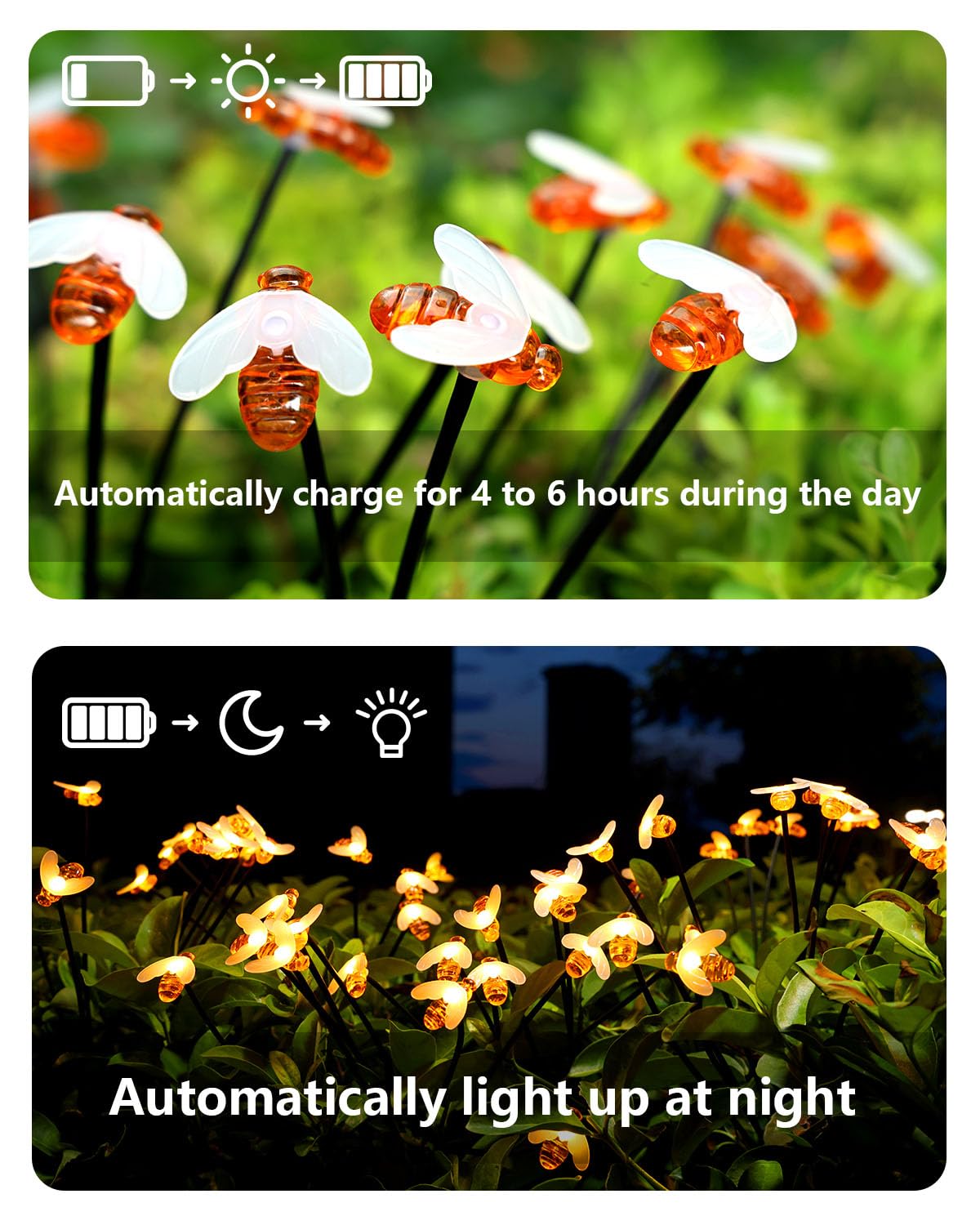 Otdair Solar Lights for Outside Garden,New-Upgraded 4 Pack Solar Lights Outdoor Waterproof,Outdoor Lights Solar Powered Bee Lights,Garden Lights Solar Outdoor for Backyard Garden Warm 8LED