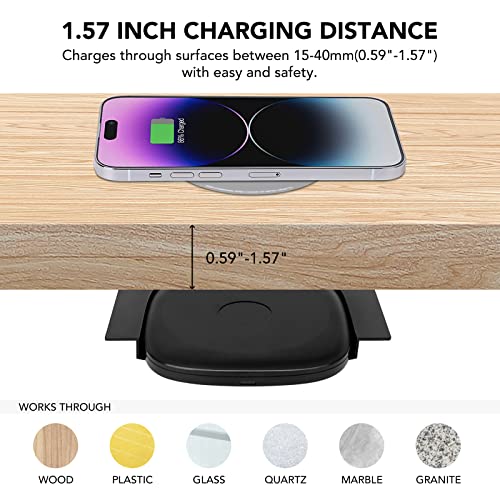 1.57"(40mm) NiiTTER Under Desk Wireless Charger, Under Counter Wireless Charger, Invisible Wireless Charging for iPhone 14/14 Plus/14 Pro/14 Pro Max 10W Wireless Phones