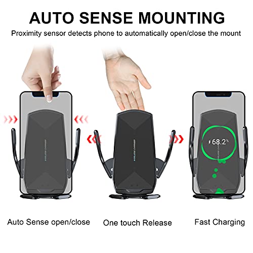 Wireless Car Charger Mount, 15W Qi Fast Charging Auto-Clamping Cell Phone Car Holder Air Vent Windshield Dashboard Long Arm Suction Cup Car Phone Mount for iPhone13 /12/11 Samsung S20/S10/S9/S8 LG