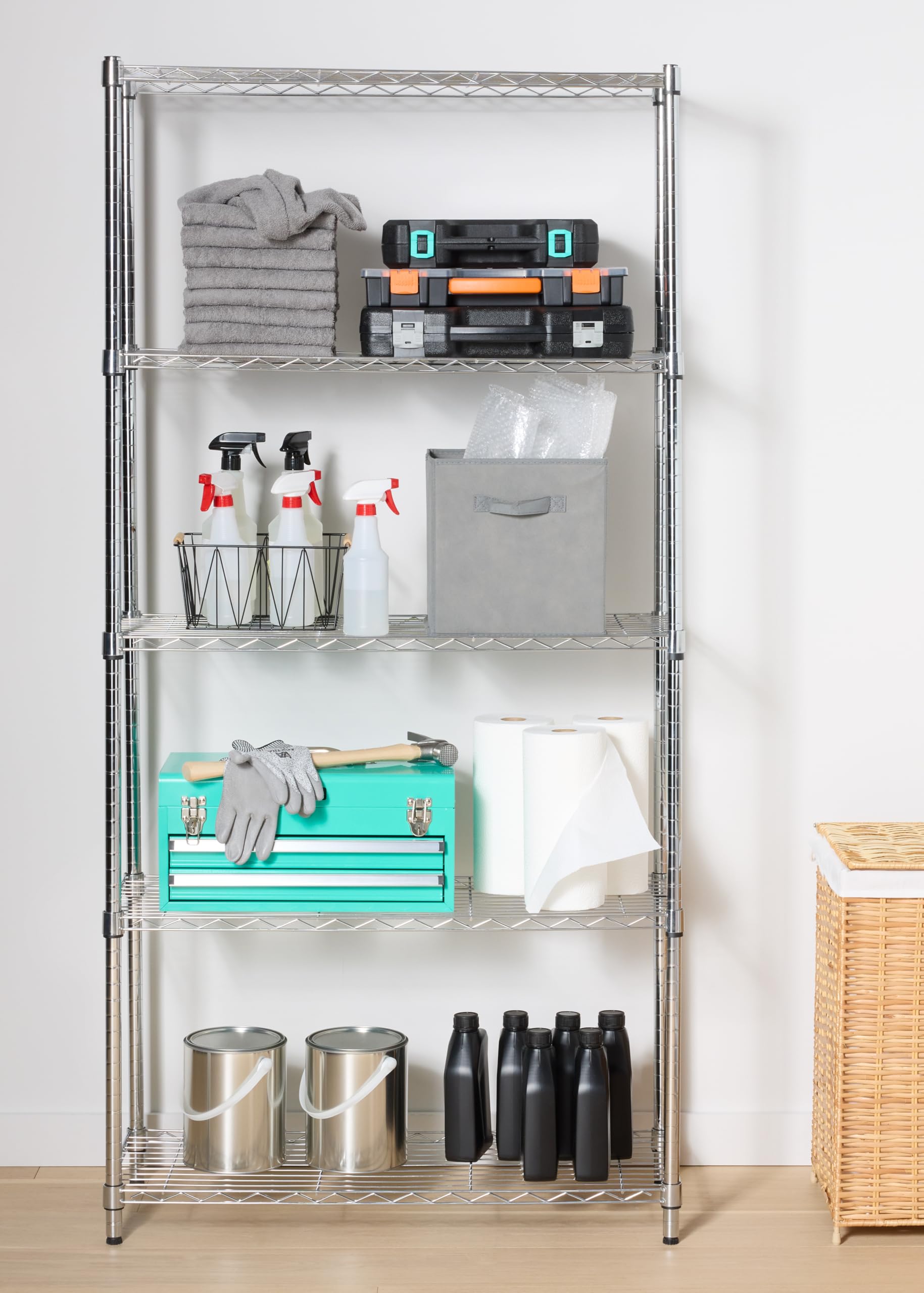 Amazon Basics 5-Shelf Adjustable, Heavy Duty Storage Shelving Unit (350 lbs loading capacity per shelf), Steel Organizer Wire Rack, Chrome (36L x 14W x 72H)