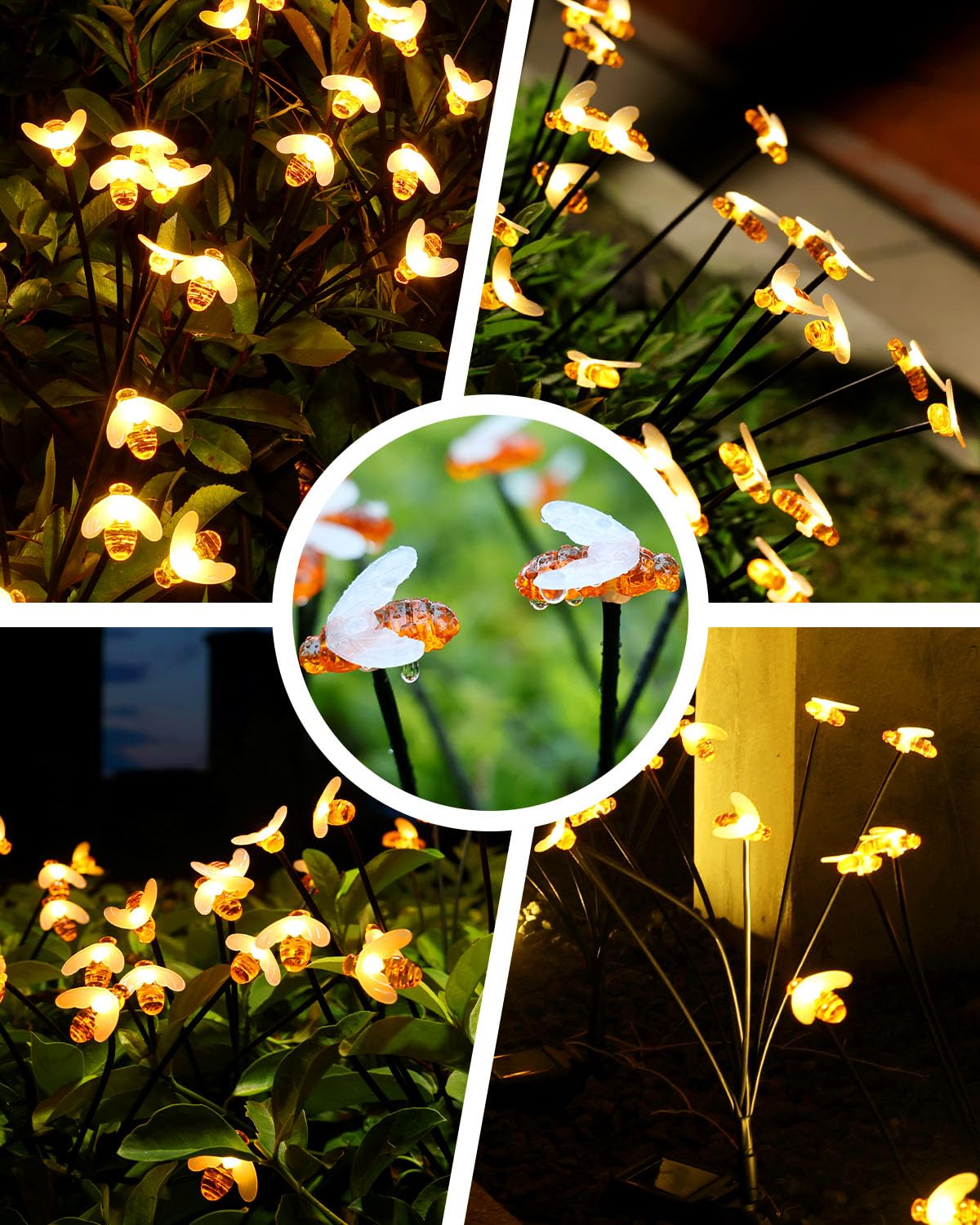 Otdair Solar Lights for Outside Garden,New-Upgraded 4 Pack Solar Lights Outdoor Waterproof,Outdoor Lights Solar Powered Bee Lights,Garden Lights Solar Outdoor for Backyard Garden Warm 8LED