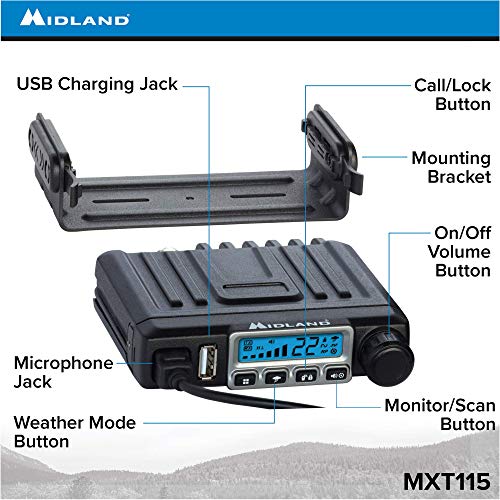 Midland Two-Way Radio - with External Magnetic Mount Antenna & GXT1000 Radio - Long Range Walkie Talkies (Black/Silver, Pair Pack)
