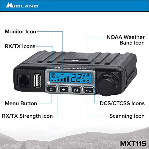 Midland Two-Way Radio - with External Magnetic Mount Antenna & GXT1000 Radio - Long Range Walkie Talkies (Black/Silver, Pair Pack)