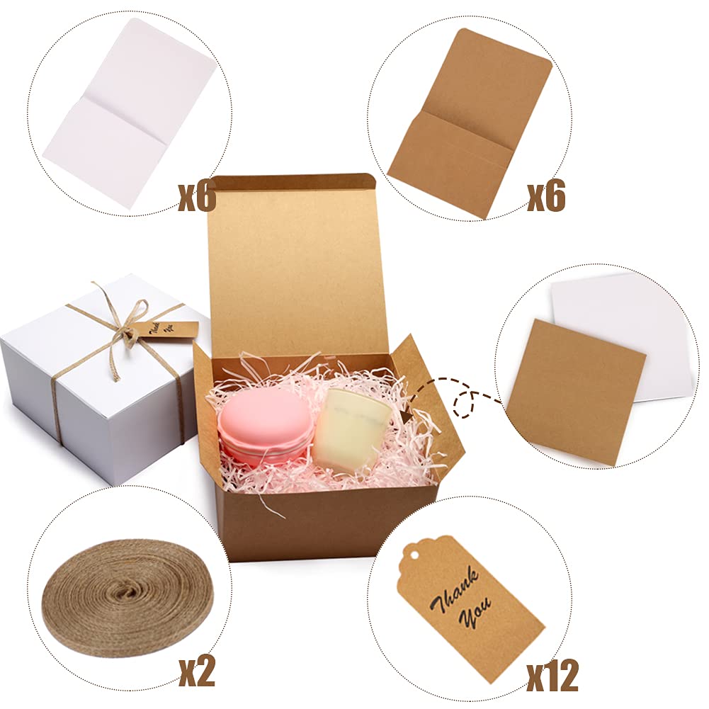 Starrky Kraft Paper Gift Boxes, 12PCS Kraft Paper Present Packaging Boxes 8 x 8 x 4 Inches Kraft Cardboard Gift Boxes for Valentine's Day Christmas Bridesmaid Proposal Birthdays Weddings Crafting