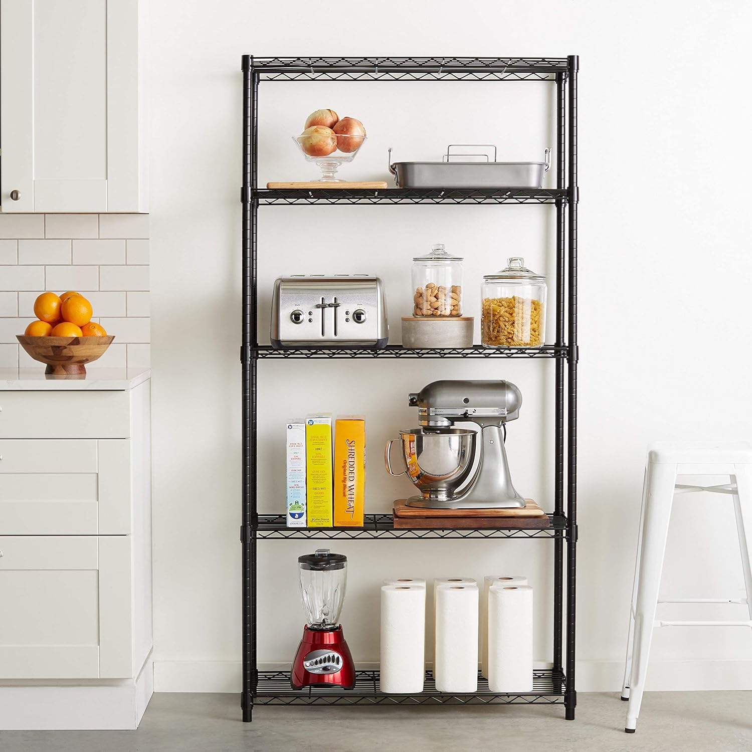 Amazon Basics 5-Shelf Adjustable, Heavy Duty Storage Shelving Unit (350 lbs loading capacity per shelf), Steel Organizer Wire Rack, Chrome (36L x 14W x 72H)