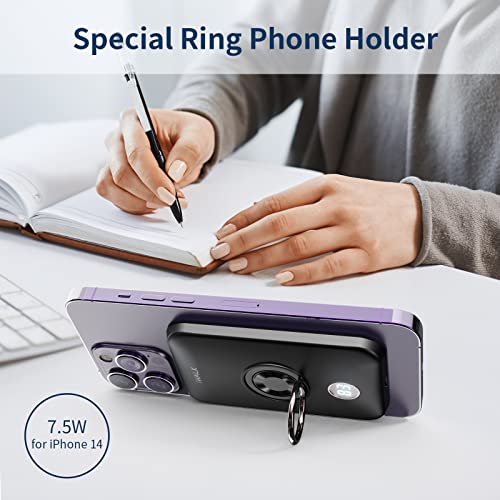 iWALK Magnetic Wireless Power Bank, 6000mAh Portable Charger with Finger Holder, Stronger Magnet Stick for Phone with Unique Mag-Suction Tech, Only Compatible with iPhone 14/13/12 Pro Max