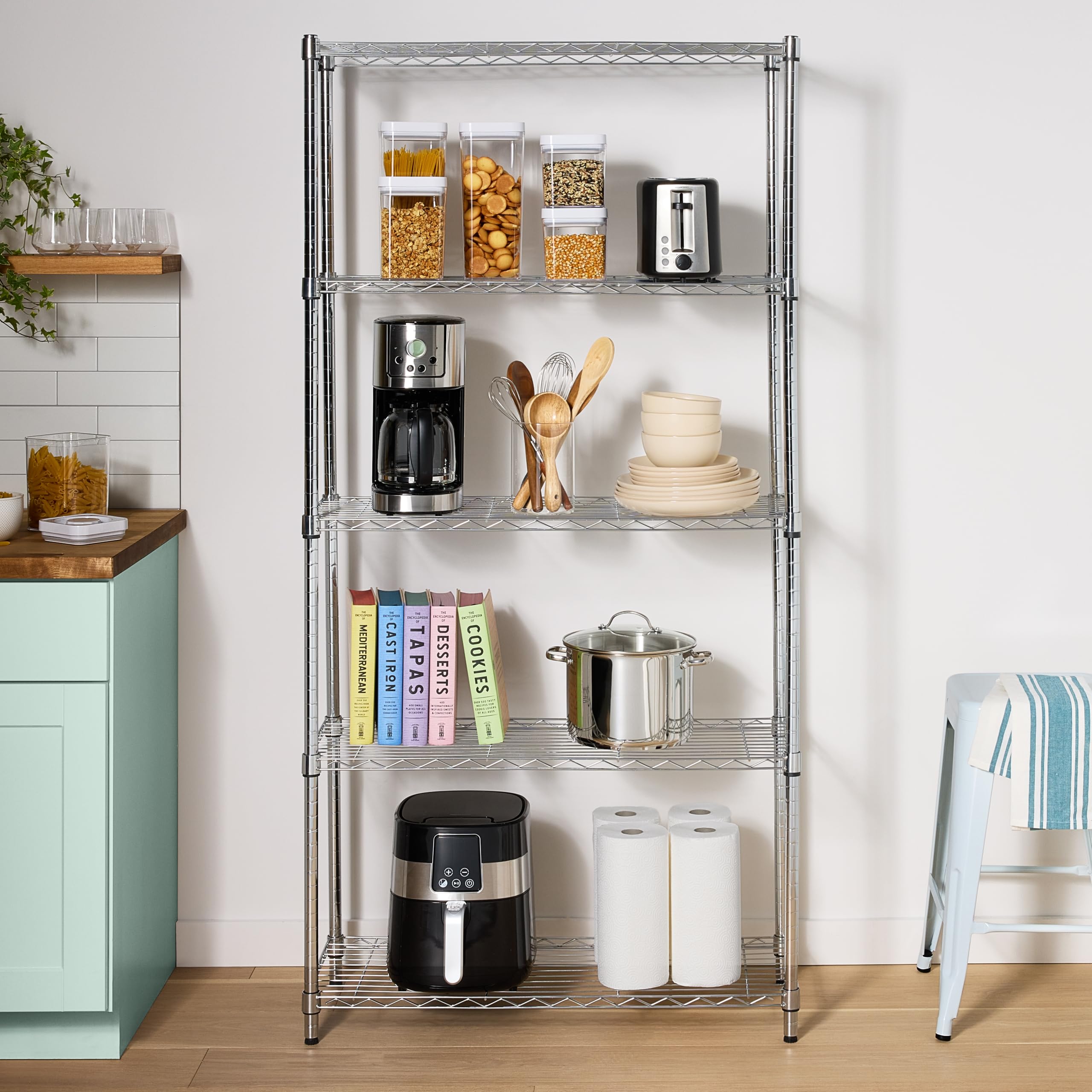 Amazon Basics 5-Shelf Adjustable, Heavy Duty Storage Shelving Unit (350 lbs loading capacity per shelf), Steel Organizer Wire Rack, Chrome (36L x 14W x 72H)