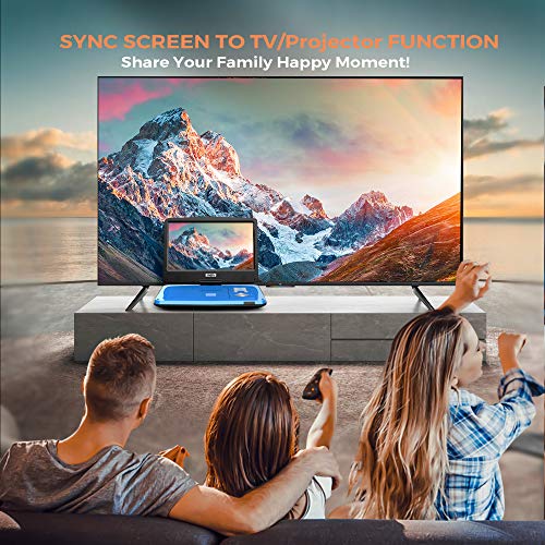 SUNPIN 12.5" Portable DVD Player for Car and Kids, 10.1" Swivel HD Screen with 5 Hours Built-in Battery, Car Headrest Holder, Dual Headphone Jacks, Support USB/SD Card/Sync TV/All Regions Discs, Blue
