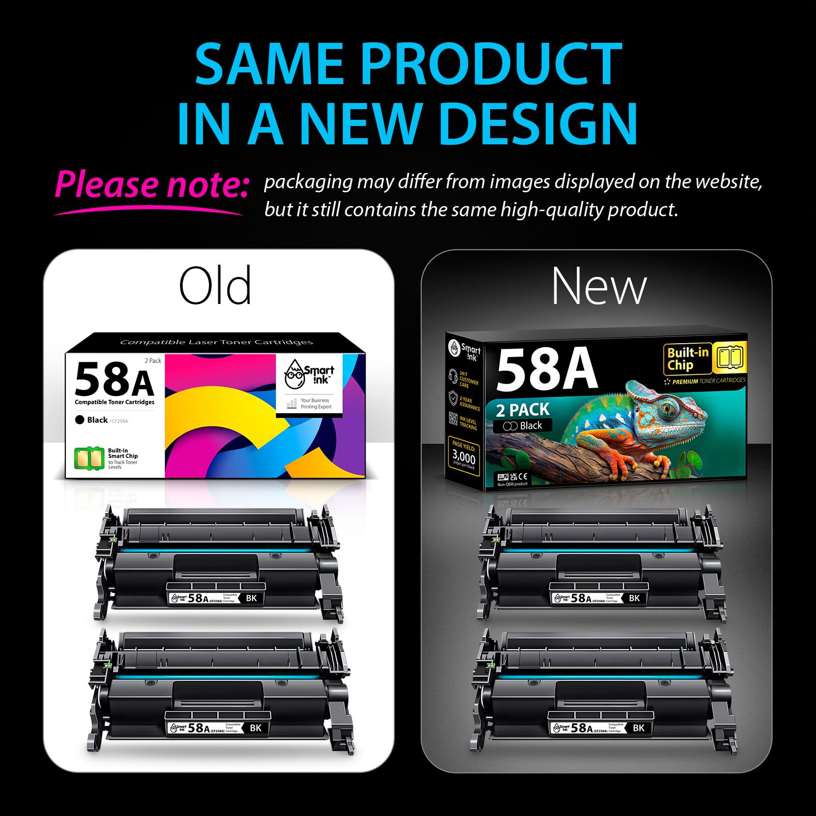 Smart Ink Compatible Toner Cartridge Replacement (with CHIP) for HP 58A CF258A 58X CF258X 58 (2 Black Pack) to use with HP Laserjet Pro M404n M404dn M404dw MFP M428fdw M428fdn M428dw Printers