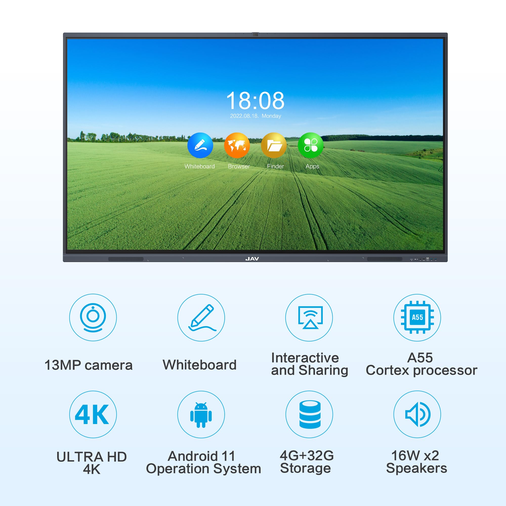 JAV Smart Board 55" Smartboard Interactive Whiteboard for Office, Digital Interactive White Board Electronic Smartboards for Classroom (Wall Mount Included)