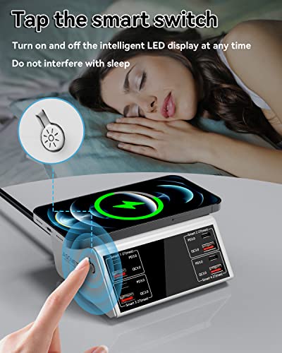 USB Charging Station, 100W 8-Port Charging Station for Multiple Devices with 4 QC3.0+4 USB C PD Ports, Wireless Charger, Multi Fast Charging Hub USB C Charging Station for iPhone,Samsung, iPad