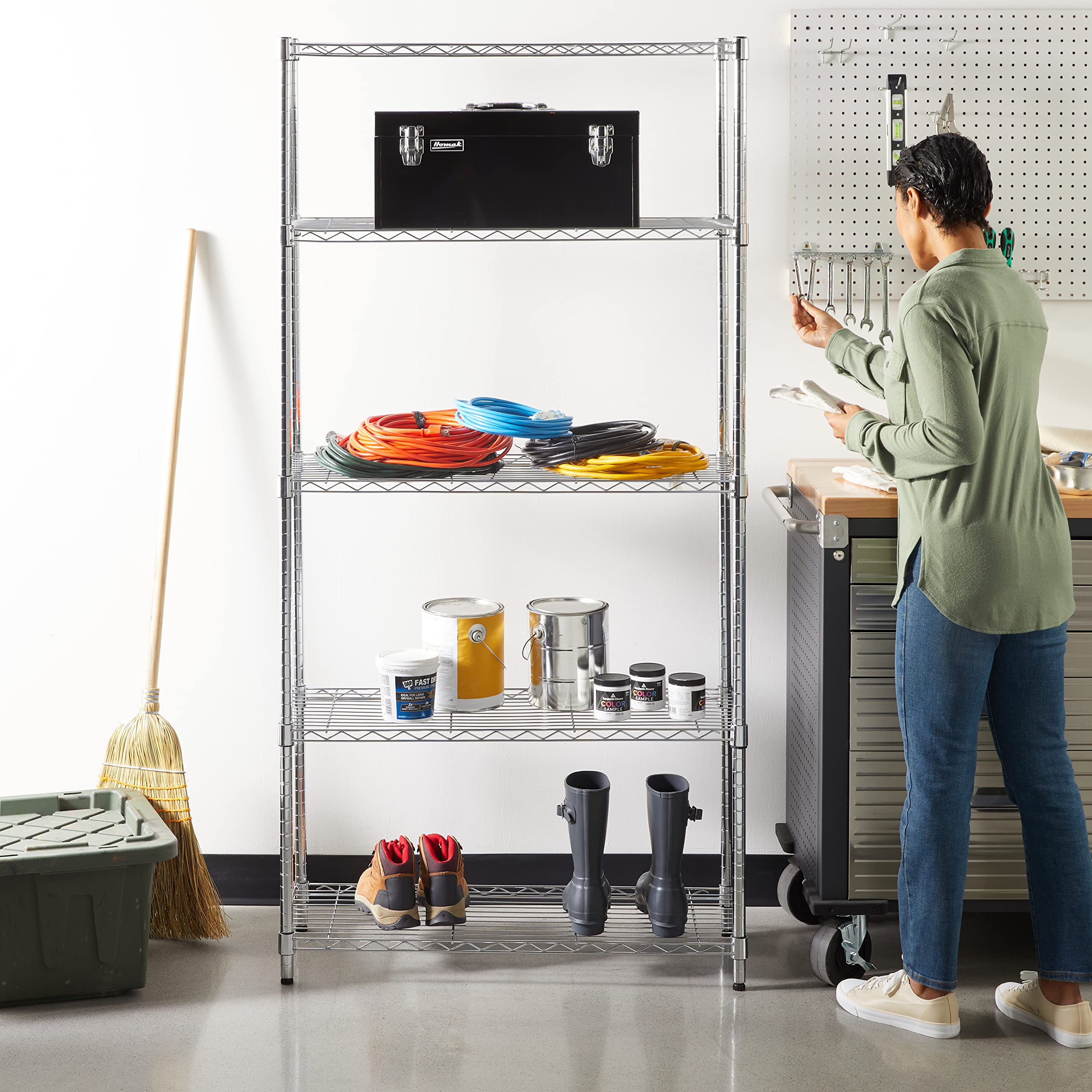 Amazon Basics 5-Shelf Adjustable, Heavy Duty Storage Shelving Unit (350 lbs loading capacity per shelf), Steel Organizer Wire Rack, Chrome (36L x 14W x 72H)