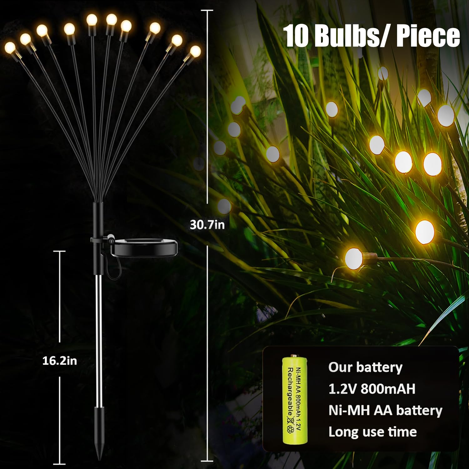 BCGA Solar Firefly Garden Lights, Outdoor Waterproof Solar Yard Light, for Christmas Outside Patio Pathway Landscape Decorations 8 Modes Warm White(2 Pack 20 LED)