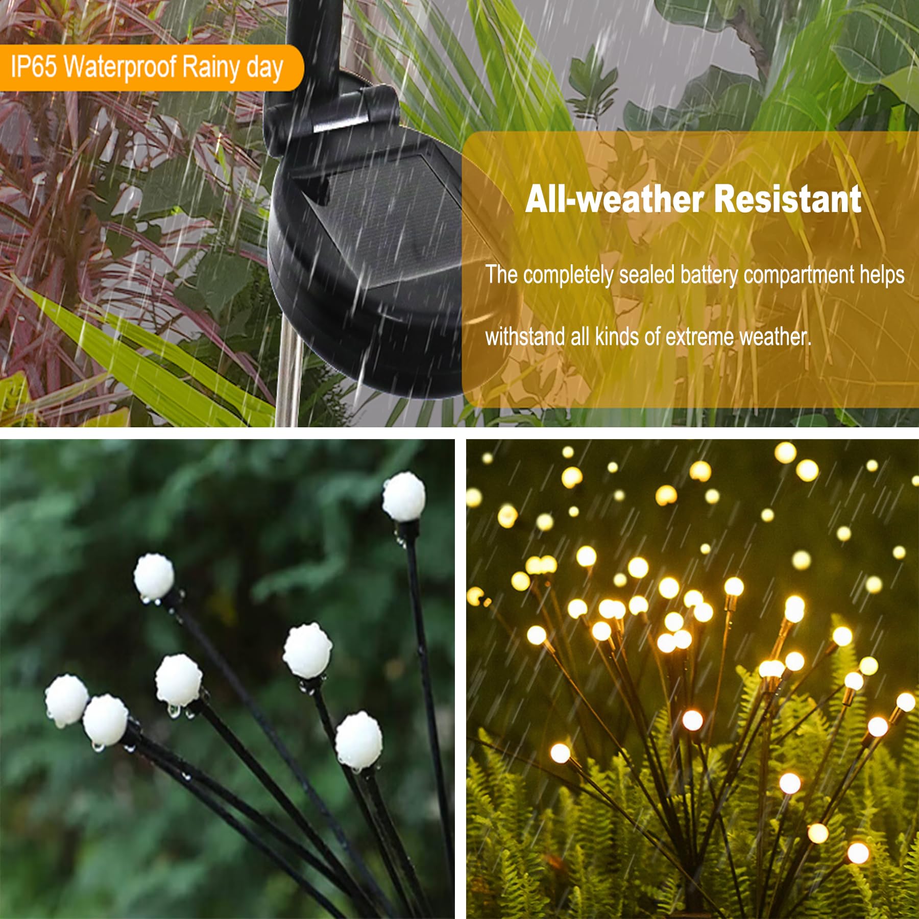 BCGA Solar Firefly Garden Lights, Outdoor Waterproof Solar Yard Light, for Christmas Outside Patio Pathway Landscape Decorations 8 Modes Warm White(2 Pack 20 LED)