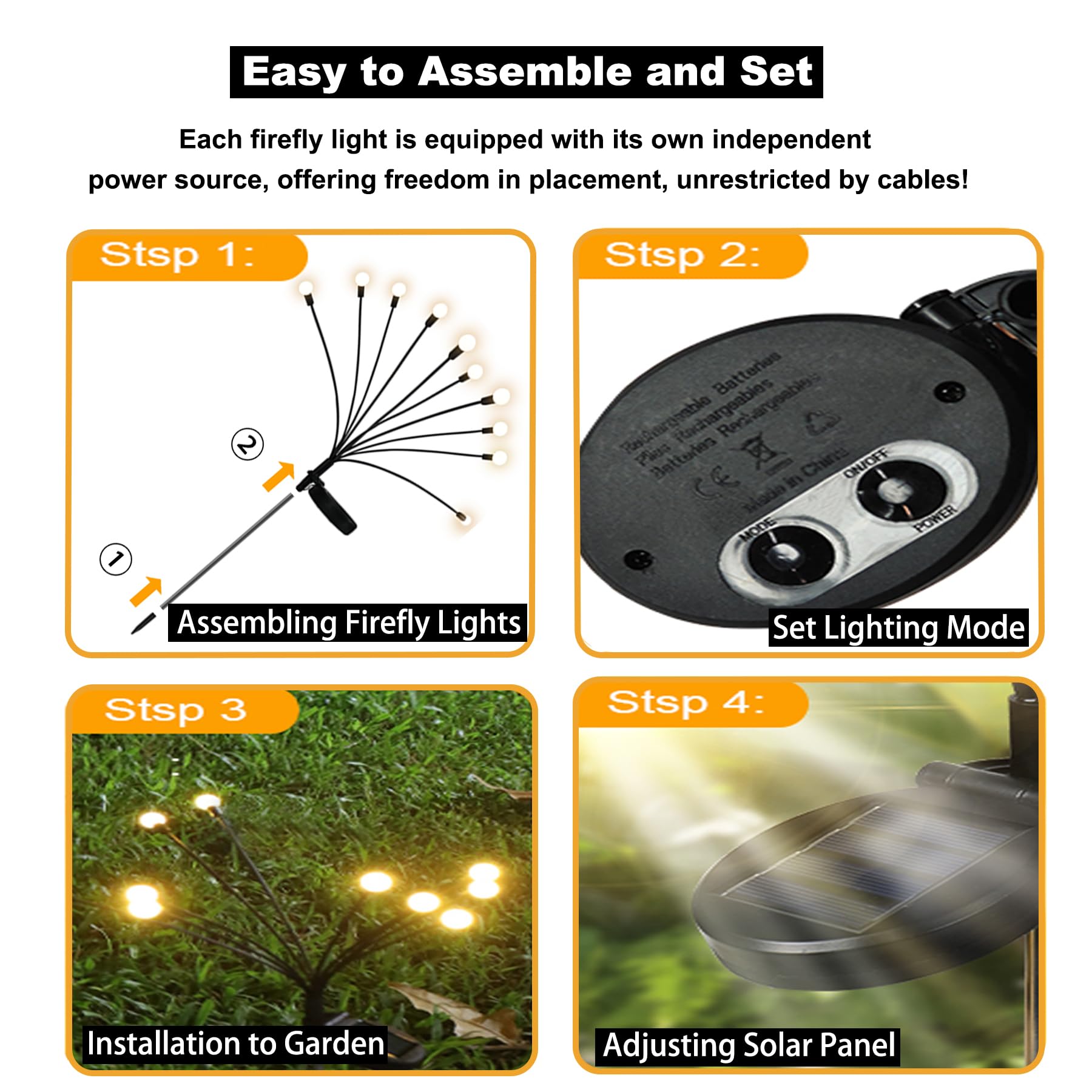 BCGA Solar Firefly Garden Lights, Outdoor Waterproof Solar Yard Light, for Christmas Outside Patio Pathway Landscape Decorations 8 Modes Warm White(2 Pack 20 LED)