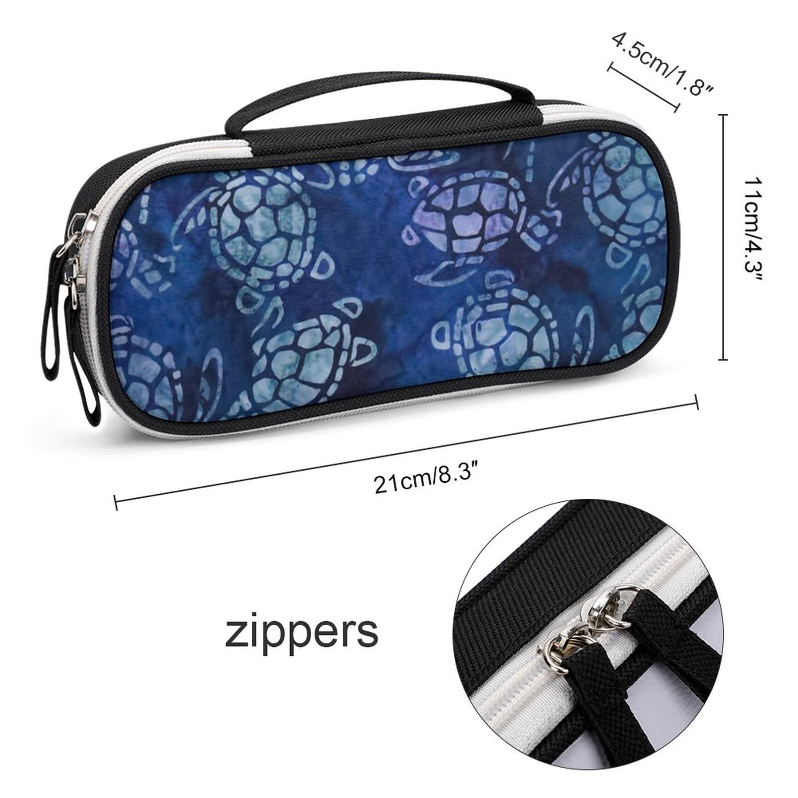 Sea Turtle Blue PU Leather Pencil Pen Case Organizer Travel Makeup Handbag Portable Stationery Bag