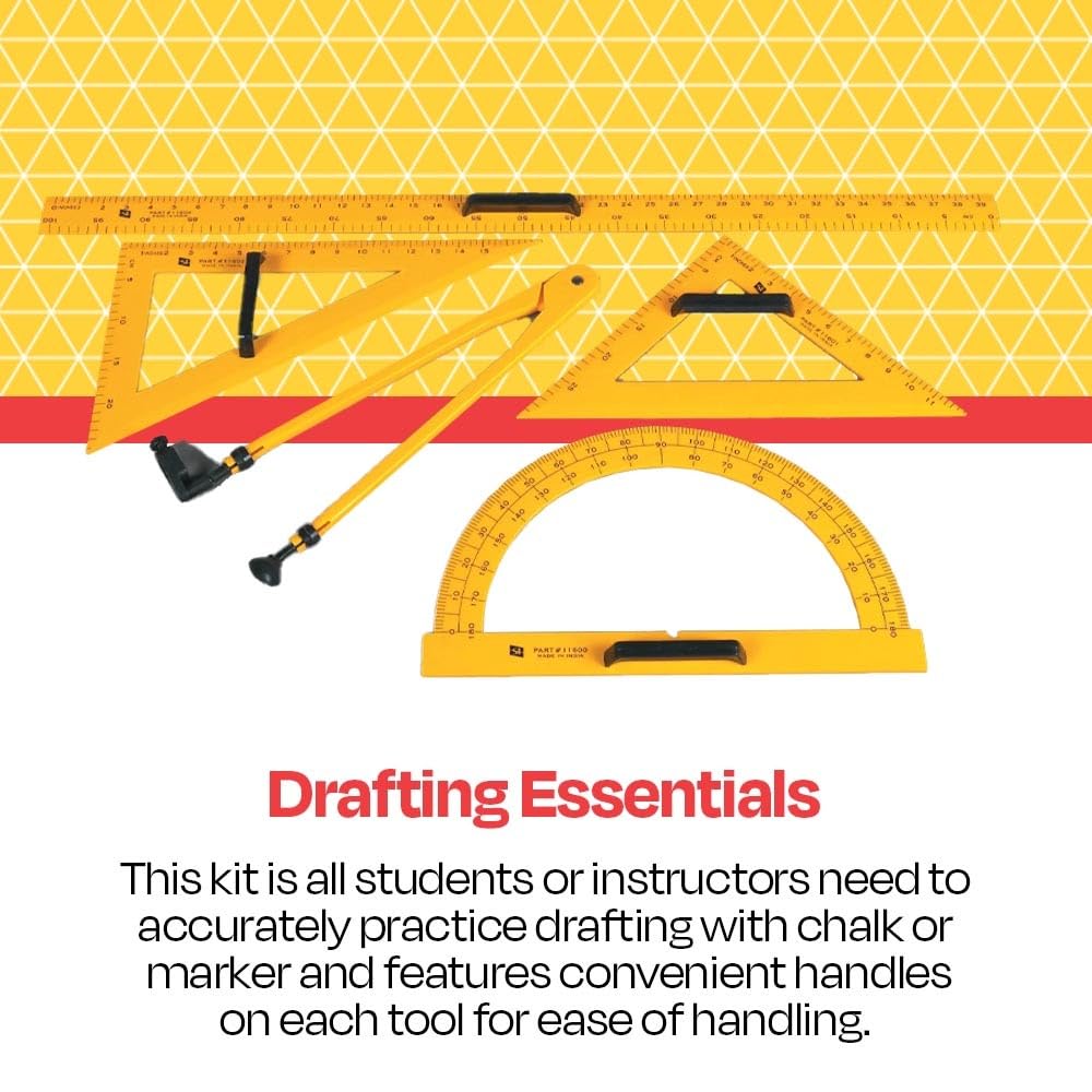 School Smart Drafting Tools Kit, Yellow, Set of 5