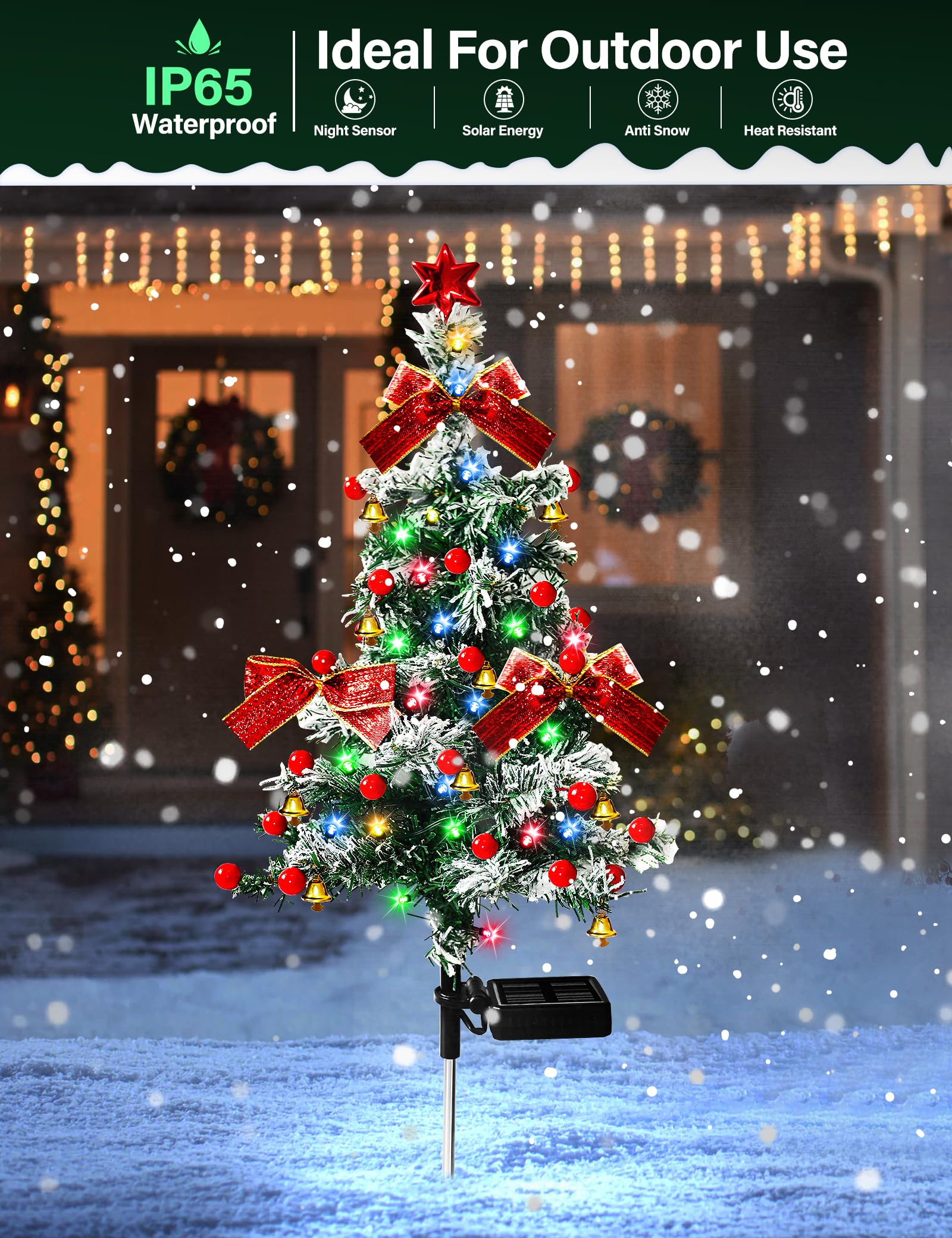 Solar Christmas Tree Lights Outdoor Decorations, Solar Powered Xmas Trees Garden Lights Waterproof, Solar Yard Light Stake Decor for Pathway Lawn Patio Outside Decorative