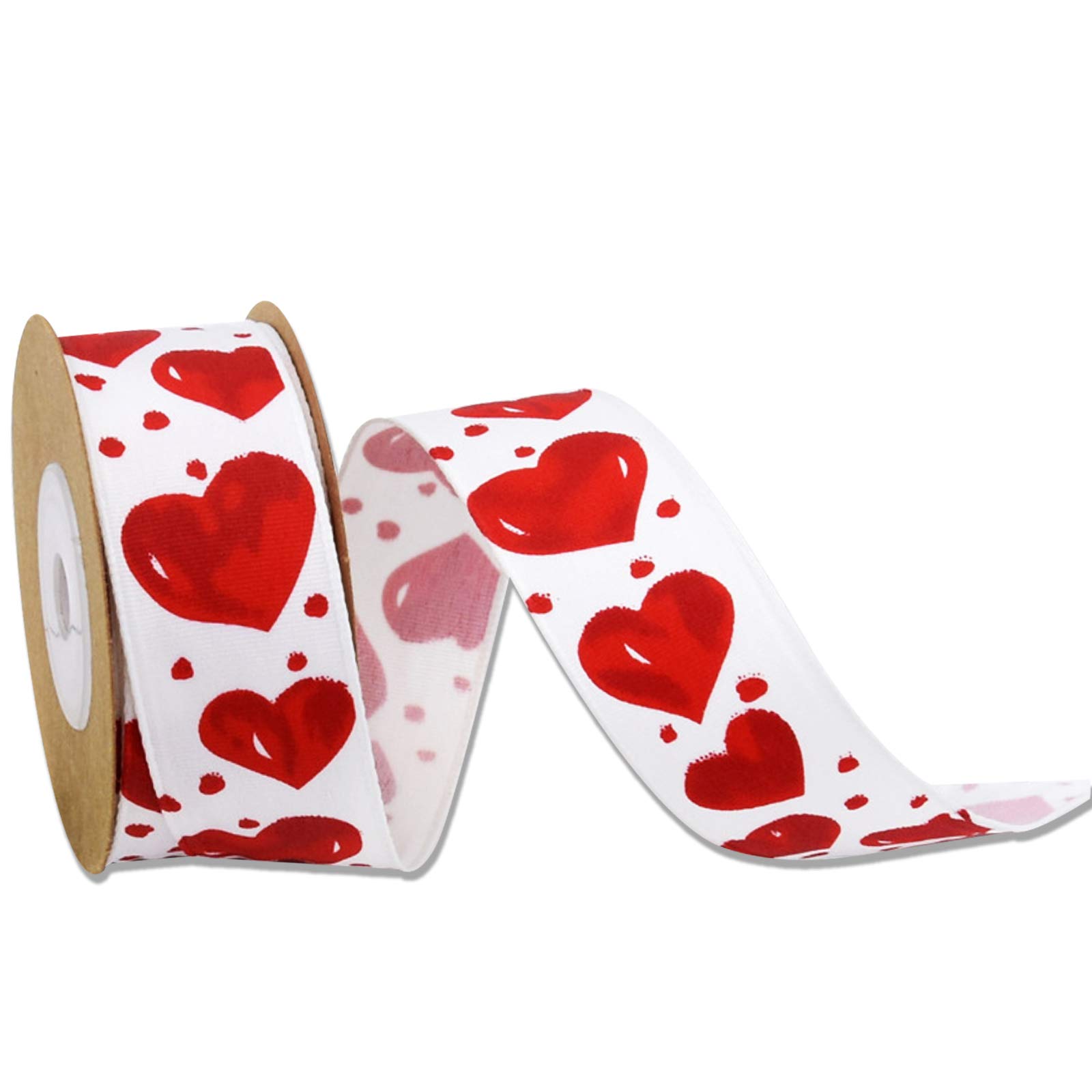 Aflyu Valentine Heart Ribbon Wired Edge Wrapping Ribbon for Valentine's Day Decoration Wedding Party Craft Supply