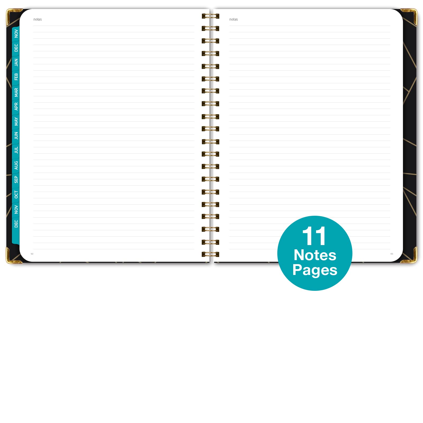 HARDCOVER 2023 Planner: (November 2022 Through December 2023) 8.5"x11" Daily Weekly Monthly Planner Yearly Agenda. Bookmark, Pocket Folder and Sticky Note Set (Black Gold Triangles)