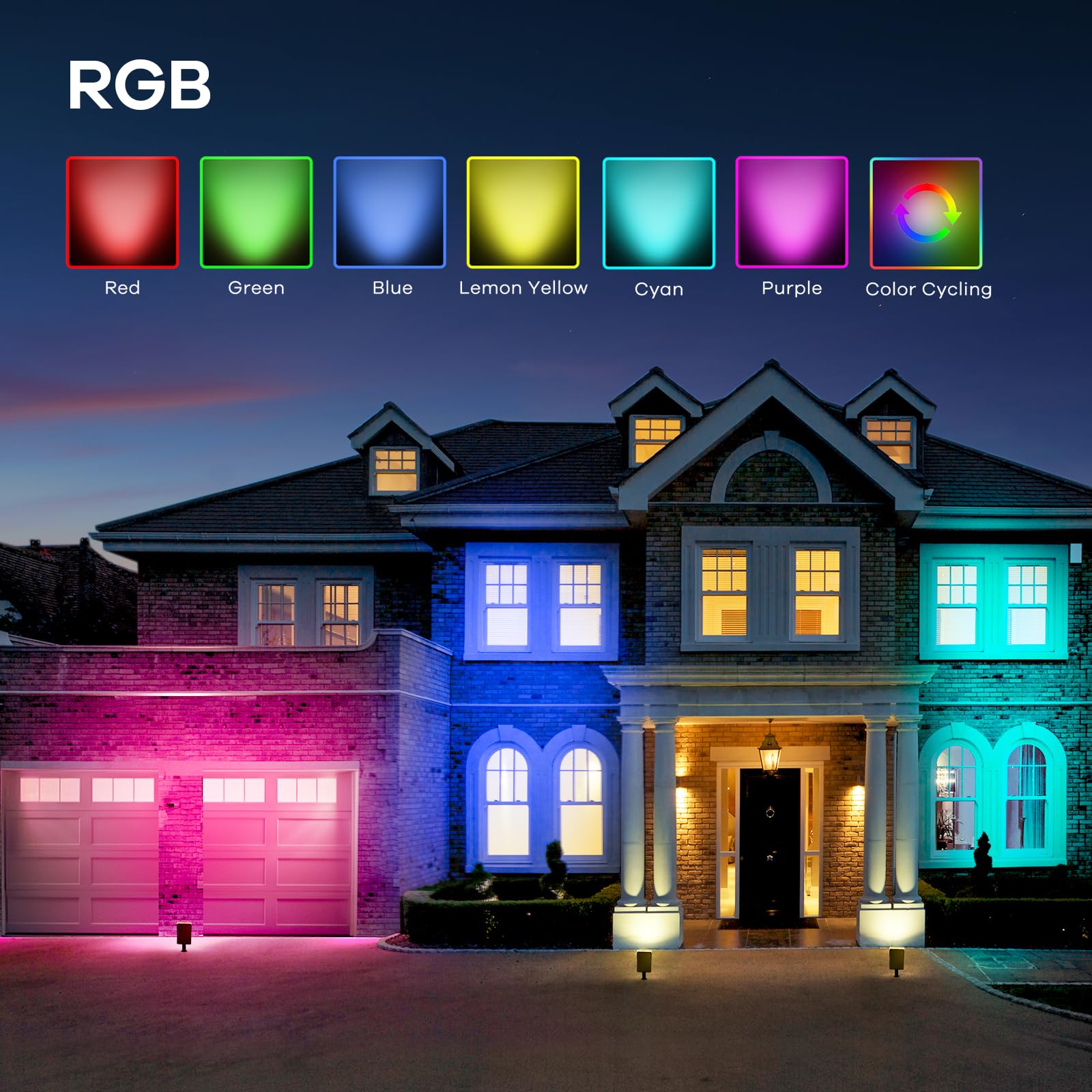 Linkind RGB Solar Spotlights Outdoor, Solar Lights Waterproof StarRayS 2-in-1 Spot Lights, IP67 Waterproof Solar Spot Light, Outdoor Lighting for Garden and Pathway, Auto On/Off, 2 Pack Color Changing