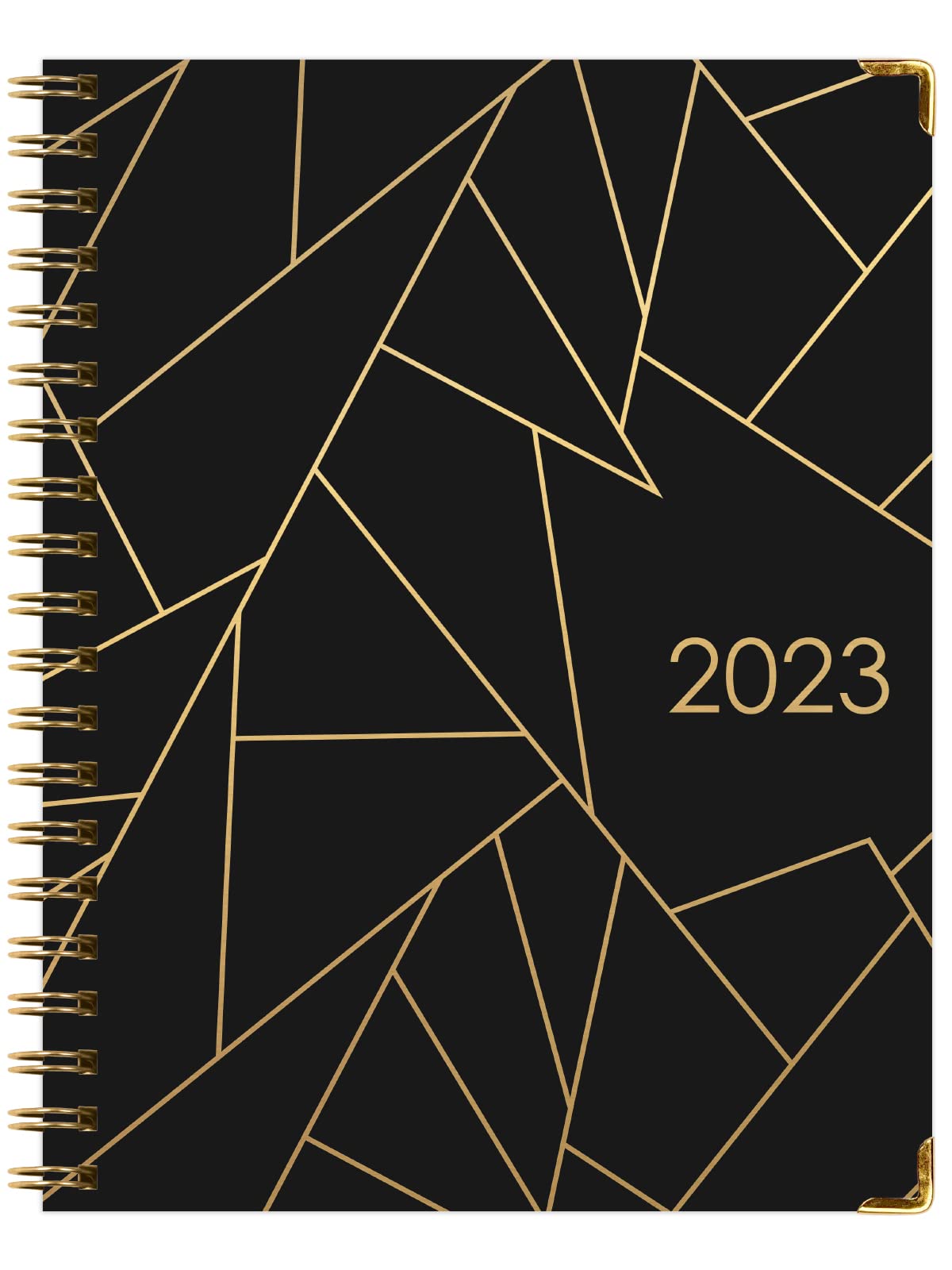 HARDCOVER 2023 Planner: (November 2022 Through December 2023) 8.5"x11" Daily Weekly Monthly Planner Yearly Agenda. Bookmark, Pocket Folder and Sticky Note Set (Black Gold Triangles)