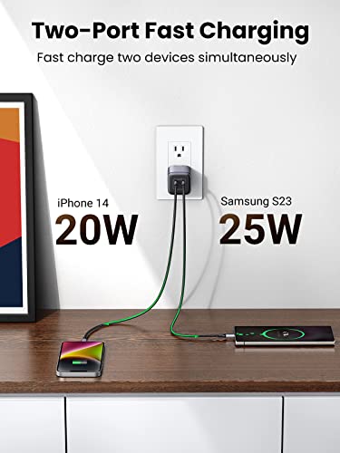 UGREEN 45W USB C Charger, Nexode GaN Dual USB C Foldable Wall Charger Block Support Samsung Super Fast Charging 2.0 Compatible with Galaxy S23 Ultra/S22/Note 20, iPhone 14, iPad, MacBook, Steam Deck