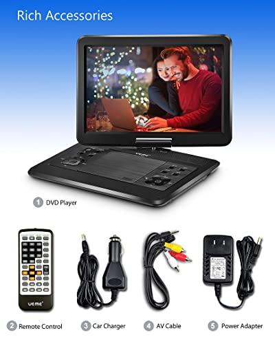 UEME 16''Portable DVD Player with 14''HD Large Screen, Mobile DVD Player for Kids with Rechargeable Battery, Support USB/SD Card/Sync TV and Multiple Disc Formats