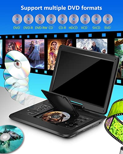 UEME 16''Portable DVD Player with 14''HD Large Screen, Mobile DVD Player for Kids with Rechargeable Battery, Support USB/SD Card/Sync TV and Multiple Disc Formats