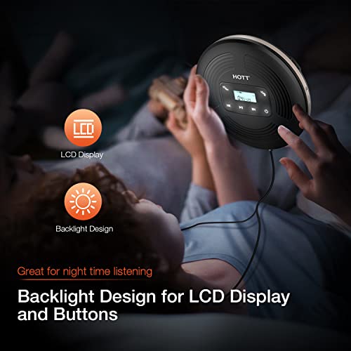 HOTT CD903TF Portable CD Player for Car with Bluetooth FM Transmitter,Rechargeable Touch Button Backlight Display Black
