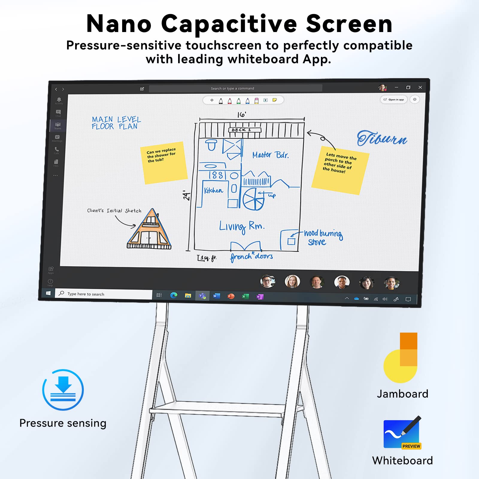 Smart Board, TIBURN Flip Hub 55 S1-C Rotating Adaptive Nano Capacitive Electronic Whiteboard, Interactive Touch Screen Computer with Auto Framing Camera (Including Removable Rotating Stand)