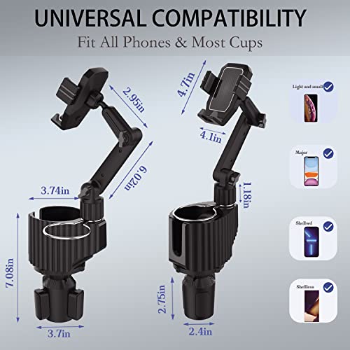 WUITIN Car Cup Holder Phone Mount,Universal Auto Cell Phone Stand with Drink Expand Cup Holder,360° Rotation Compatible with All Mobile Phones and All Car