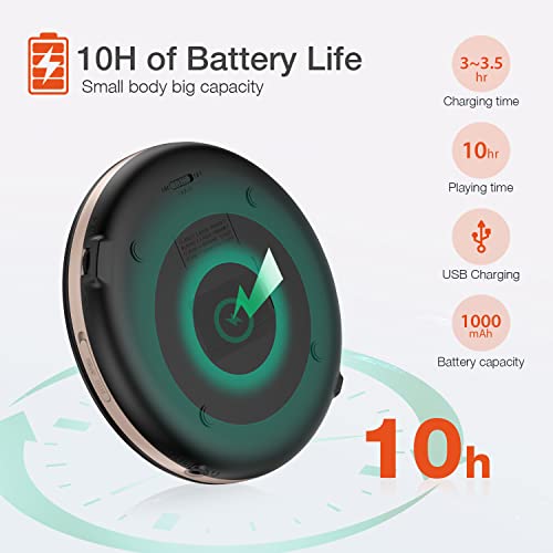 HOTT CD903TF Portable CD Player for Car with Bluetooth FM Transmitter,Rechargeable Touch Button Backlight Display Black