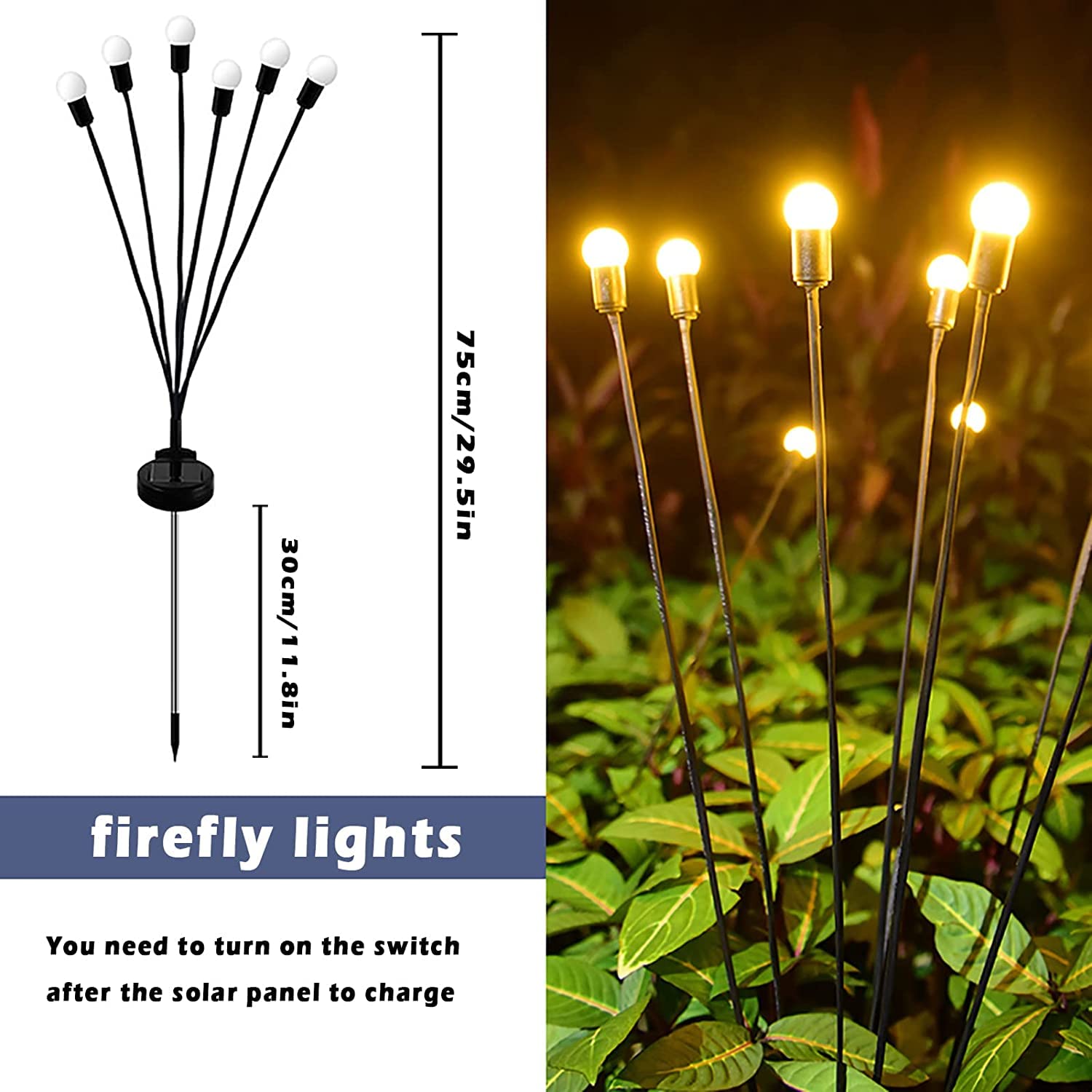 colcutee 4 Pack Solar Garden Lights, Solar Outdoor Swaying Lights Ip65 Watertight, 2 Lighting Modes Firefly Decorative Lights, for Landscaped Garden Access Patios (Warm White)