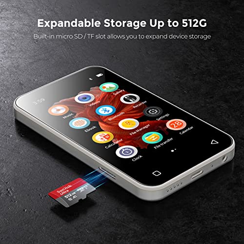 TIMMKOO MP3 Player with Bluetooth, 4.0" Full Touchscreen Mp4 Mp3 Player with Speaker, Portable HiFi Sound Mp3 Music Player with Bluetooth, Voice Recorder, E-Book, Supports up to 512GB TF Card (White)