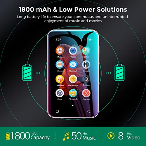 TIMMKOO MP3 Player with Bluetooth, 4.0" Full Touchscreen Mp4 Mp3 Player with Speaker, Portable HiFi Sound Mp3 Music Player with Bluetooth, Voice Recorder, E-Book, Supports up to 512GB TF Card (White)