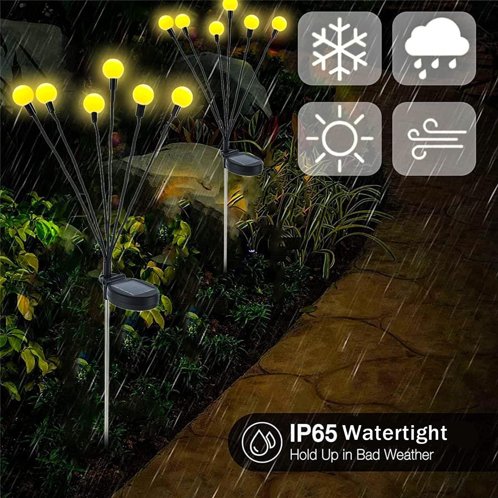 colcutee 4 Pack Solar Garden Lights, Solar Outdoor Swaying Lights Ip65 Watertight, 2 Lighting Modes Firefly Decorative Lights, for Landscaped Garden Access Patios (Warm White)