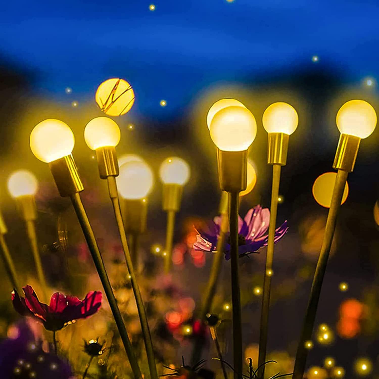 colcutee 4 Pack Solar Garden Lights, Solar Outdoor Swaying Lights Ip65 Watertight, 2 Lighting Modes Firefly Decorative Lights, for Landscaped Garden Access Patios (Warm White)