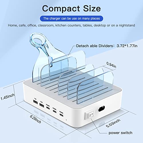 MSTJRY Fast Charging Station - USB C and USB A, 90W 5-Port PD Charger Station for Multiple Devices Apple Designed for iPad, iPhone 14 13 12 Series Galaxy Note 20 S21 S22 Tablet, Holder for Apple Watch