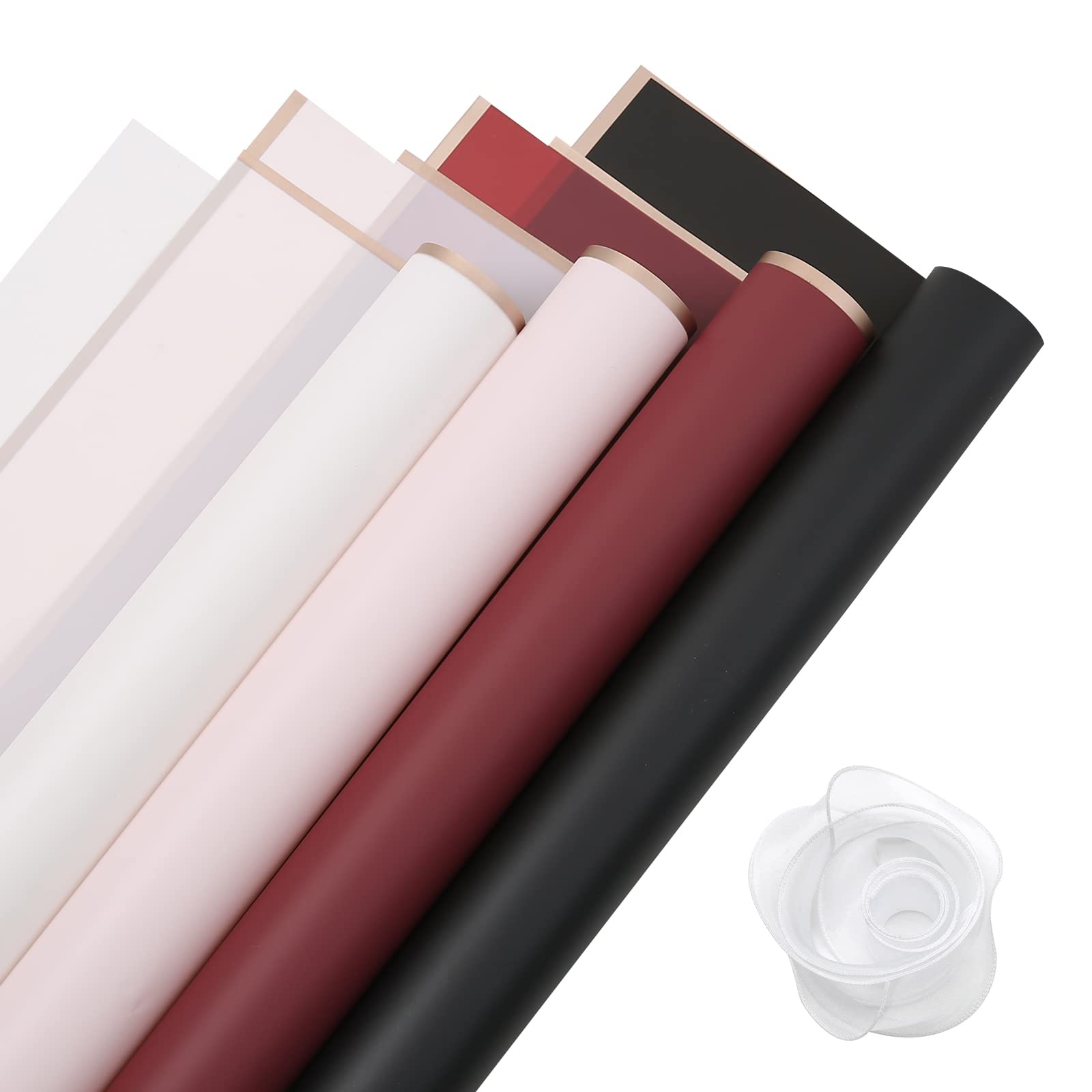 HYSSINOWRAP 40 sheets 4 colors, flower wrapping paper, flower shop paper, waterproof wrapping paper, semi transparent wrapping paper, including ribbon, 22.8 * 22.8 inches(1-dark mix)