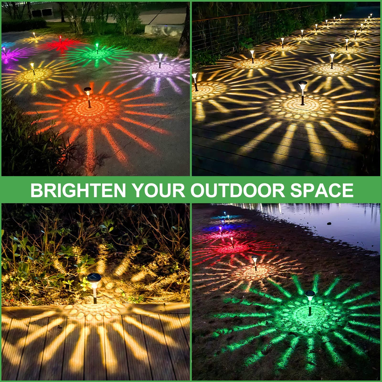 6 Pack Color Changing/Warm White Solar Path Lights - Waterproof, for Yard, Walkway, Lawn, Driveway